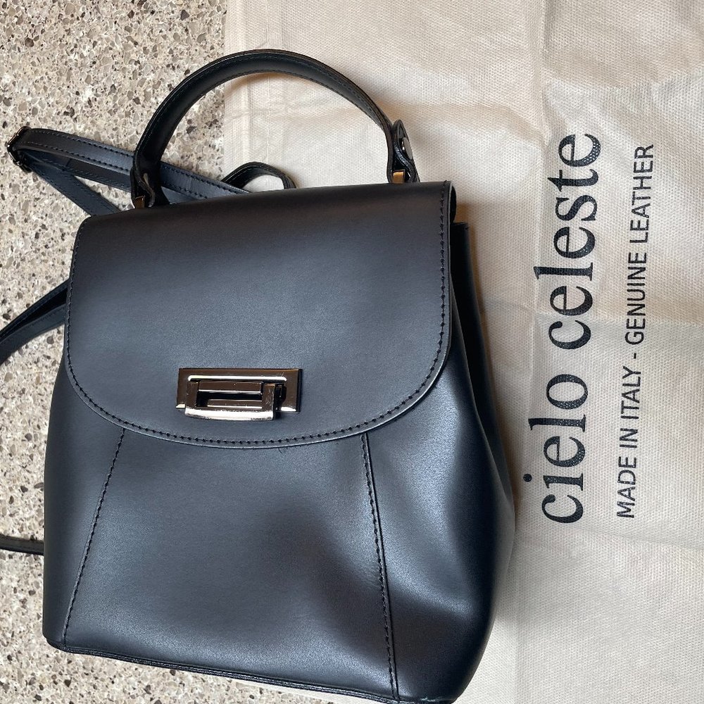 Cielo Celeste Italian Black Leather Convertible Backp… - Gem